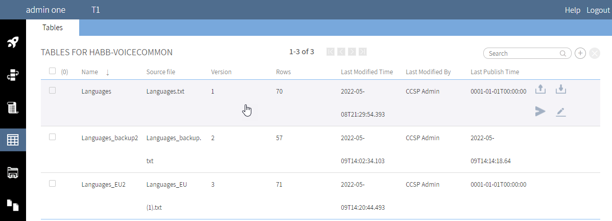 Manage tables Manage tables