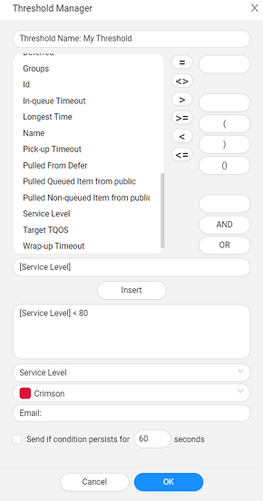 Configure table thresholds