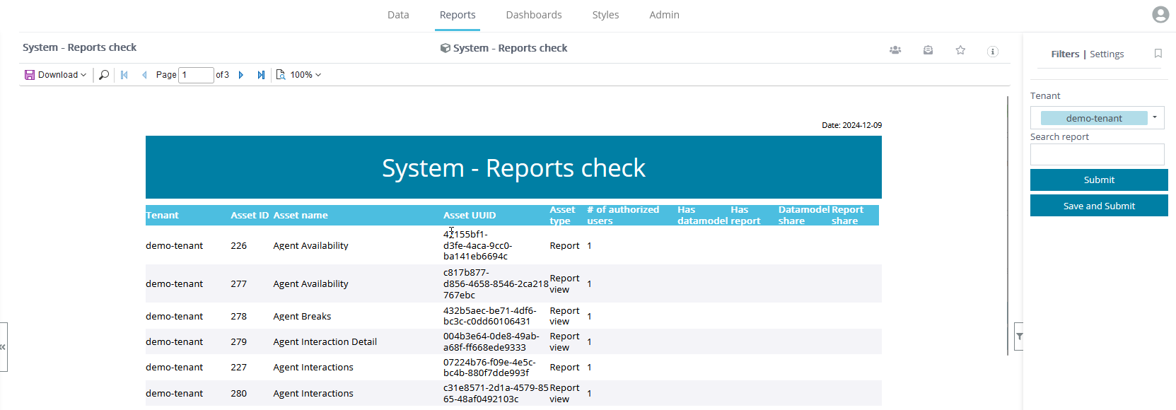 System - Reports Check